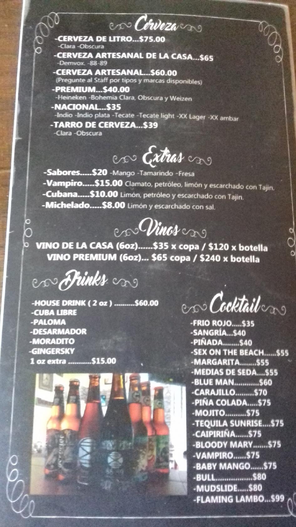 Menu at The Vineyard Gastropub, Mexico City