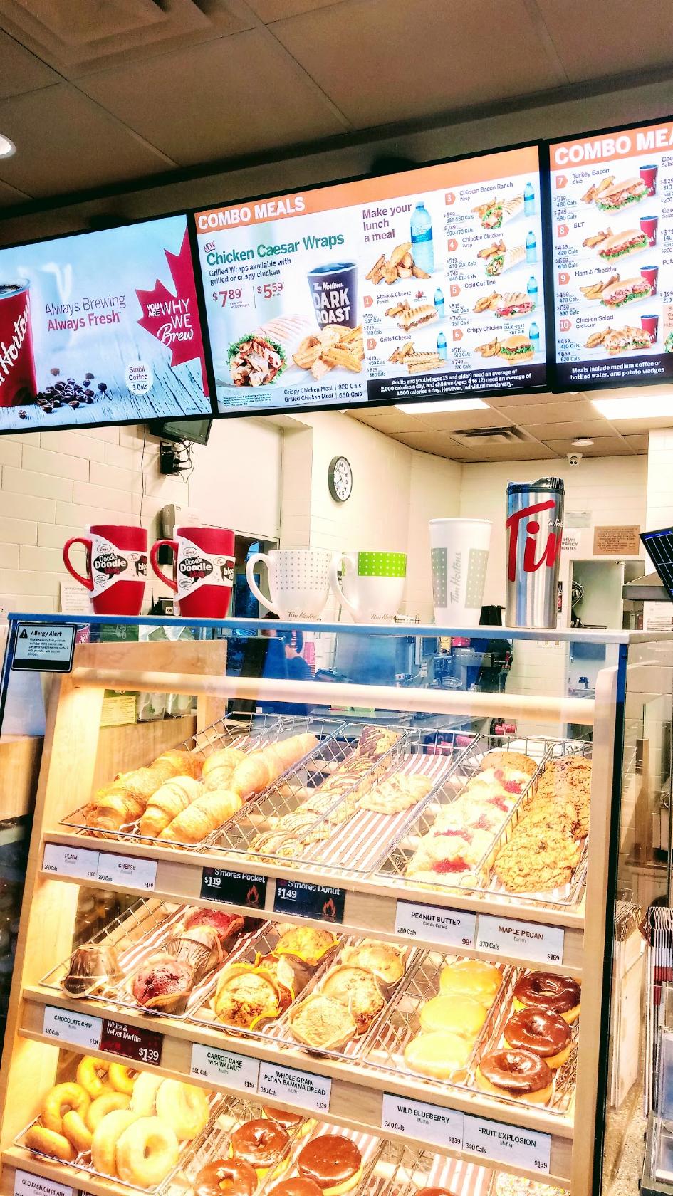 Menu at Tim Hortons restaurant, Toronto, 793 Wilson Ave