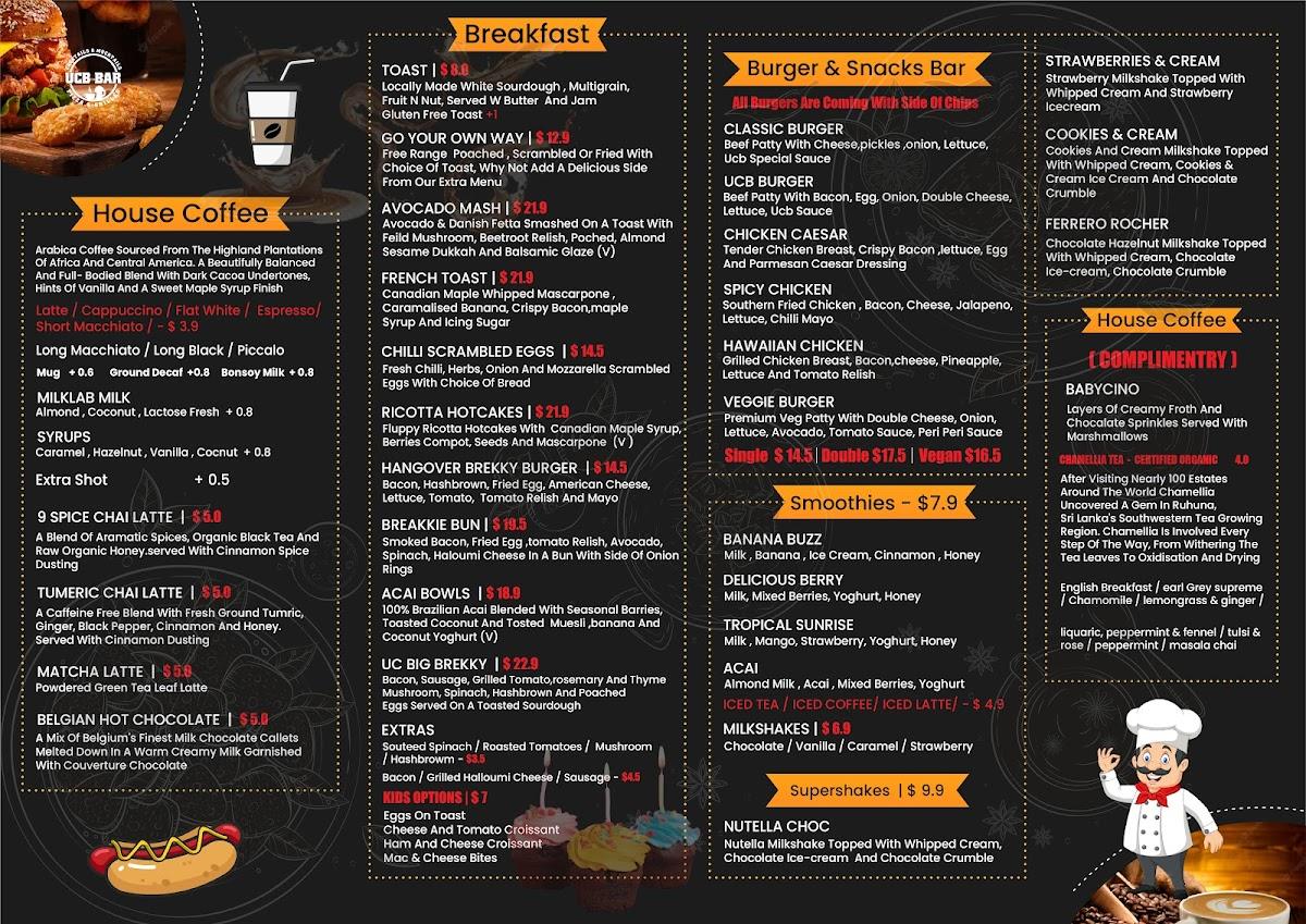 Menu at UCB Semaphore pub & bar, Semaphore