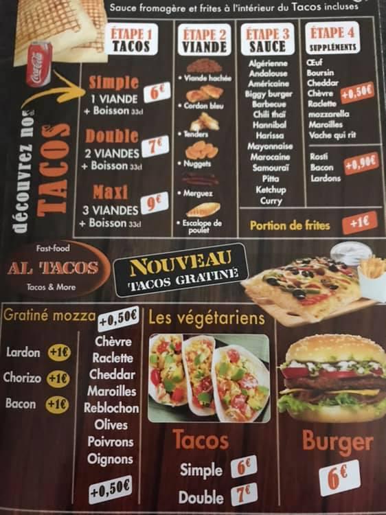 Menu at AllTacos restaurant, Cambrai