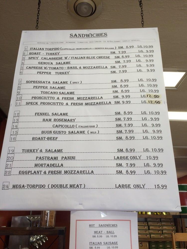 Menu at Angelo's Italian Deli restaurant, Long Beach