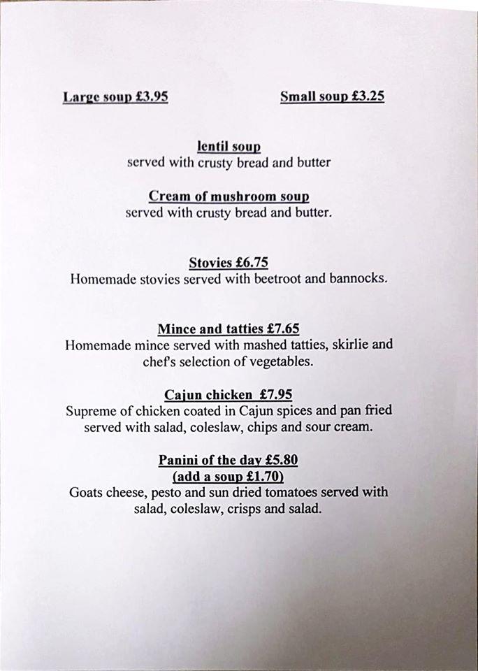 Menu at Auld Bakehouse cafe, Brechin