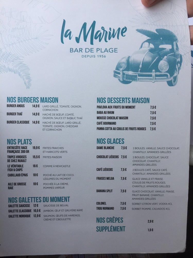 Menu at Bar de la Marine, Langrune-sur-Mer