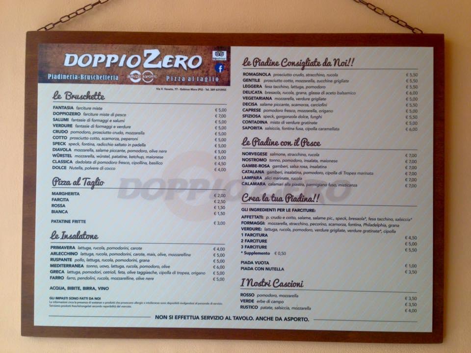 Menu at DoppioZero Pizza e Piadina restaurant, Gabicce Mare