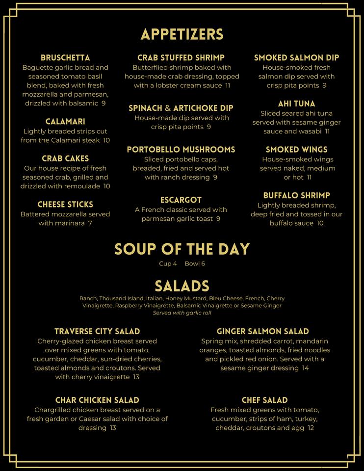 Menu at Gatsby's Seafood & Steakhouse, Bay City