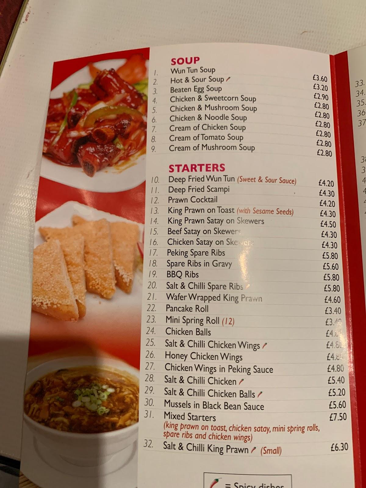 Menu at Lee Palace restaurant, Glasgow
