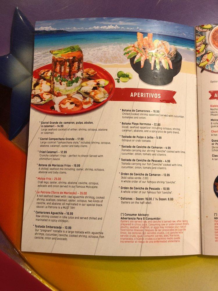 Menu at Mariscos Playa Hermosa pub & bar, Phoenix