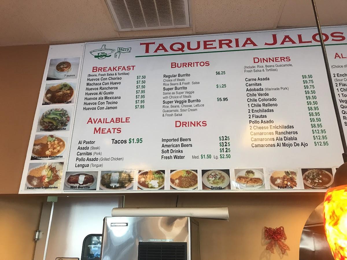 Menu at Taqueria Jalos restaurant, Willits, 898 S Main St