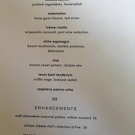 Menu at The Mansion Restaurant, Dallas, Turtle Creek Blvd