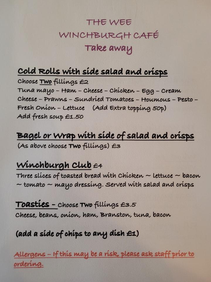 Menu at The Wee Winchburgh Cafe, Winchburgh