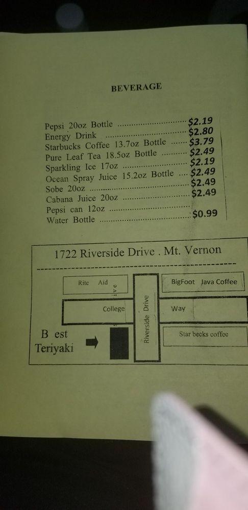 Menu at Best Teriyaki restaurant, Mount Vernon