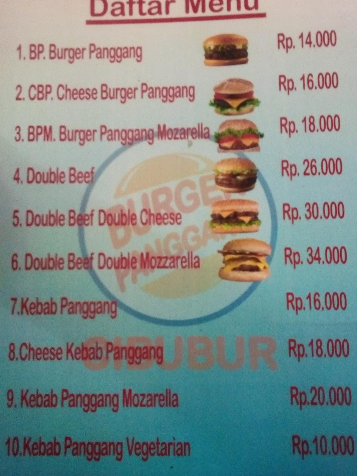 Carta del restaurante Burger Panggang Holic Gempol, Yakarta Oriental