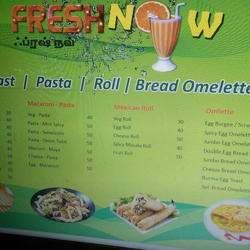 Menu at Fresh Now, Chennai
