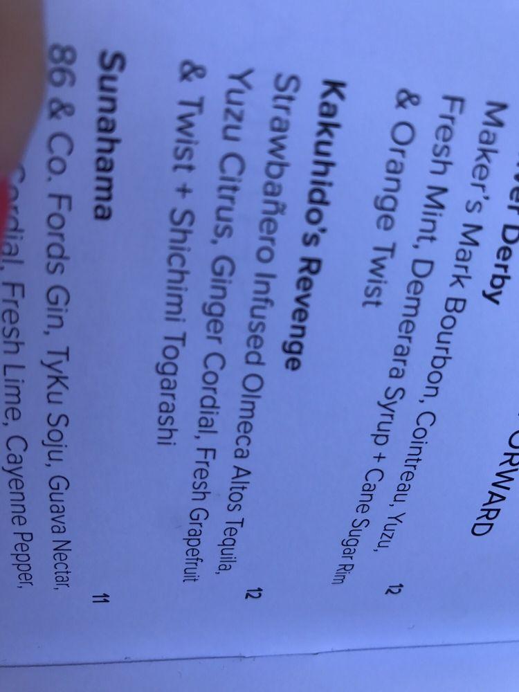 Menu at Japango restaurant, Boulder