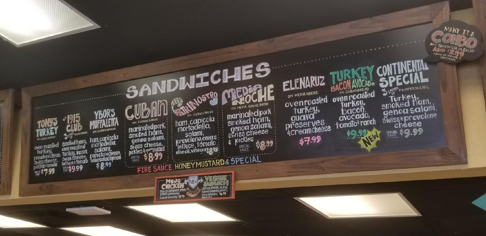 Menu at La Segunda Central Bakery, Tampa