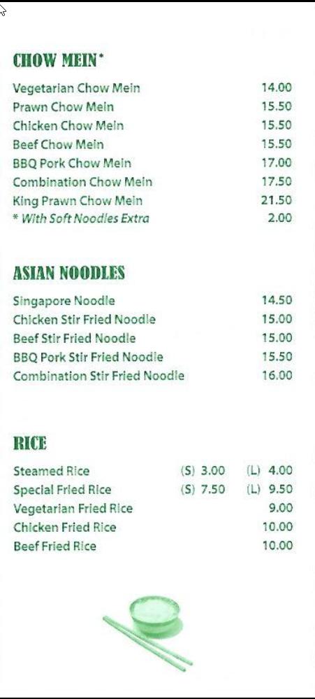 Menu at Mandarin Garden restaurant, Pacific Pines