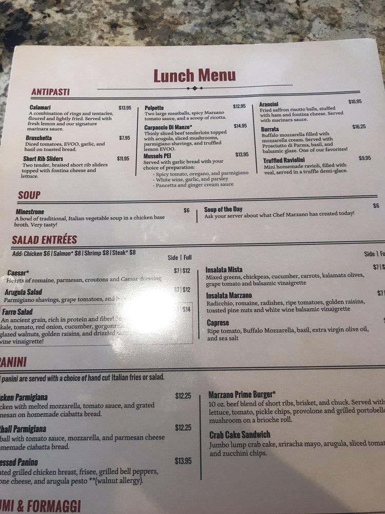 Menu at Osteria Marzano pizzeria, Alexandria