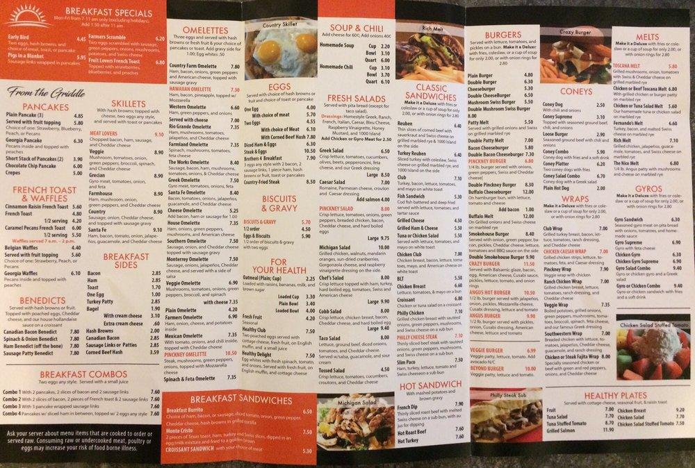 Menu at Pinckney Diner restaurant, Pinckney, 150 S Howell St