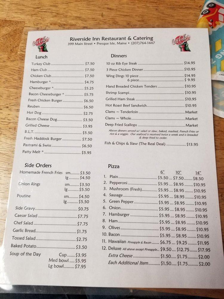 Menu at Riverside Inn Restaurant, Presque Isle