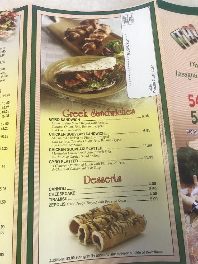 Menu at The Italian Job pizzeria, New Market