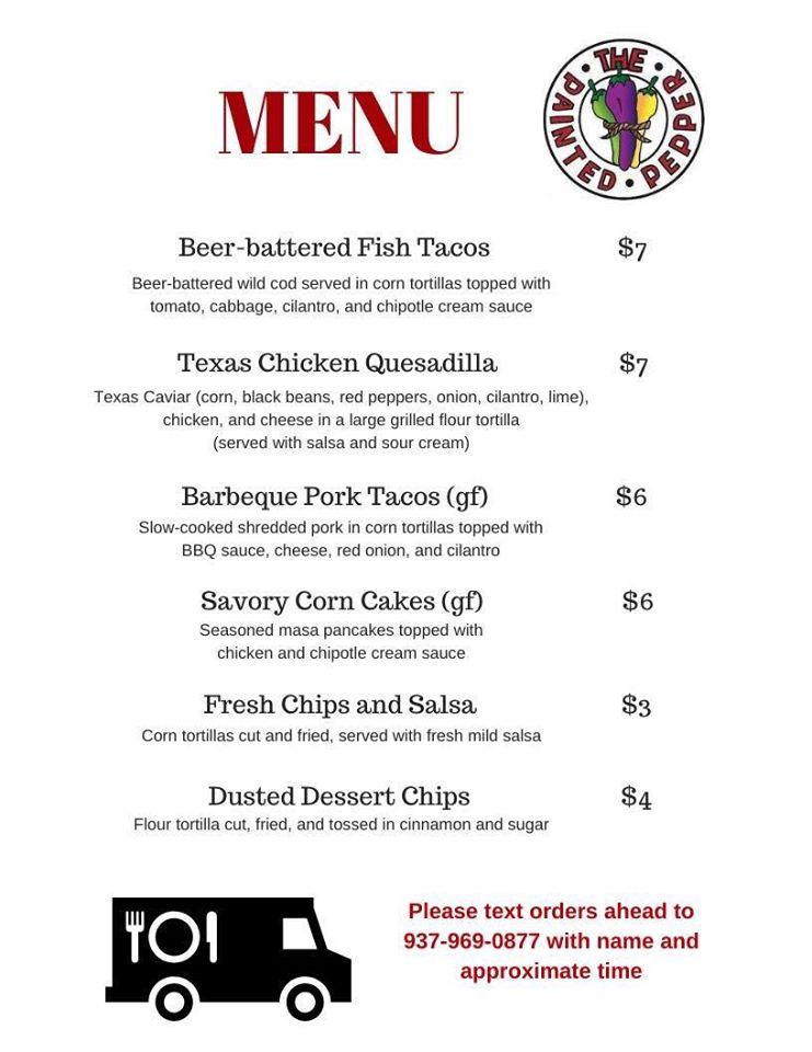 Menu at The Painted Pepper restaurant, Springfield