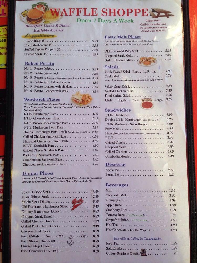 Menu at Waffle Shoppe restaurant, DeRidder