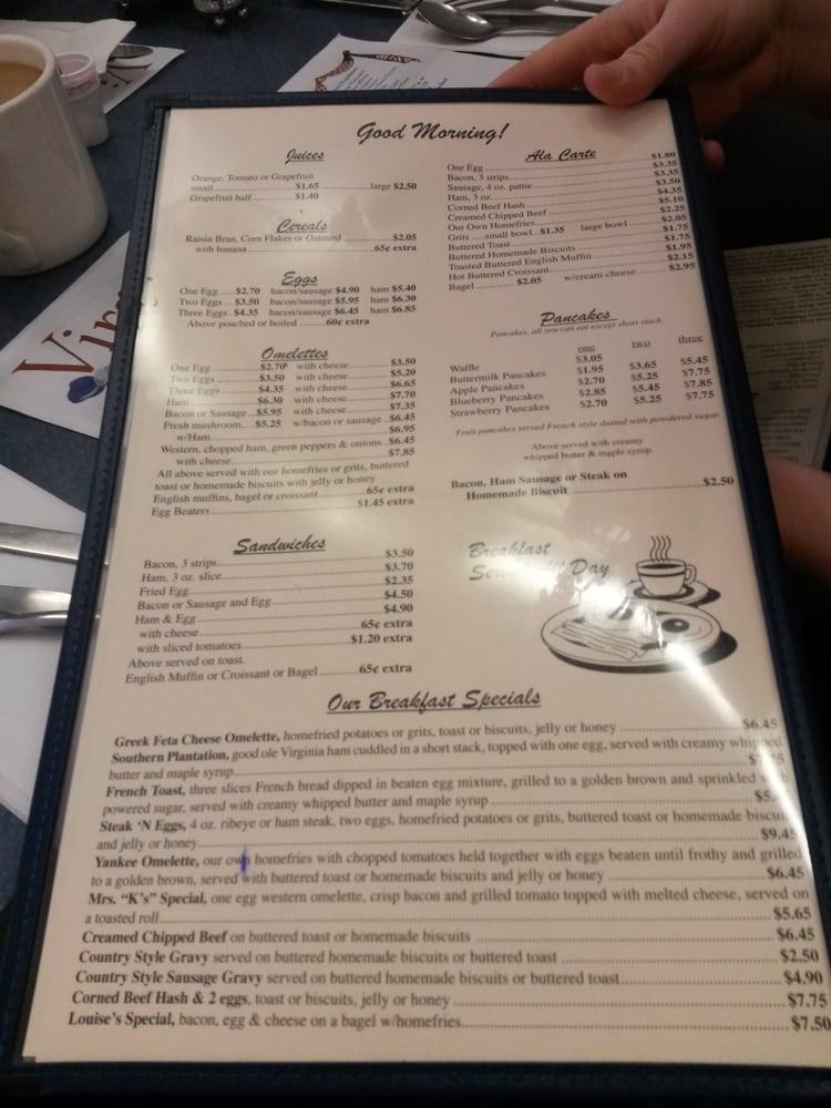 Menu at Yankee Coffee Shop restaurant, Petersburg