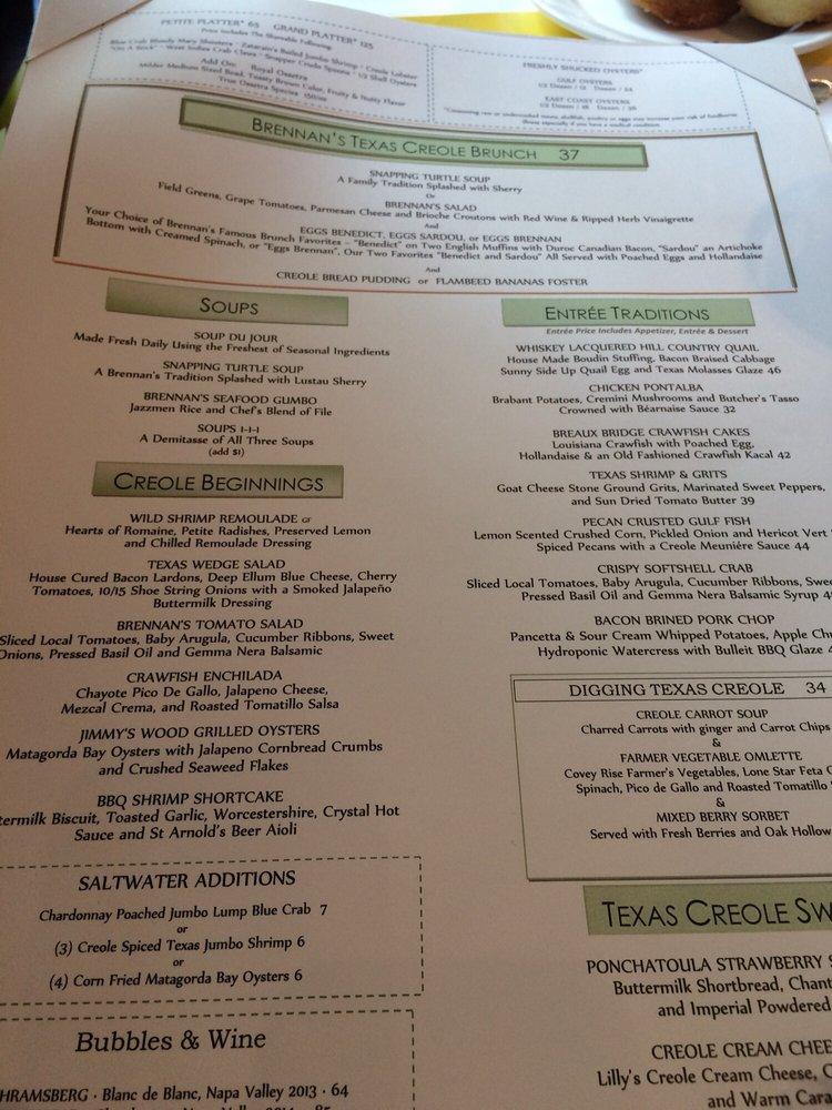 Menu at Brennan's of Houston restaurant, Houston