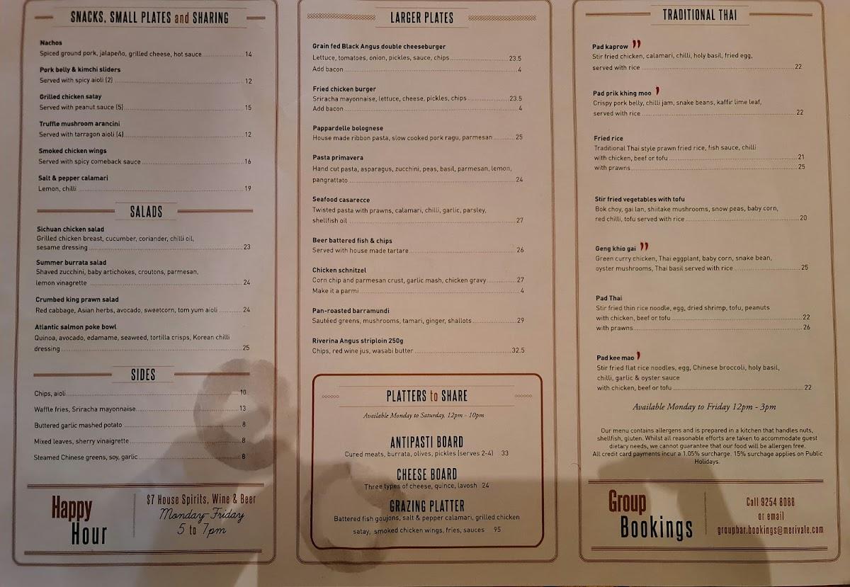Menu at Establishment Bar, Sydney, Ground Floor