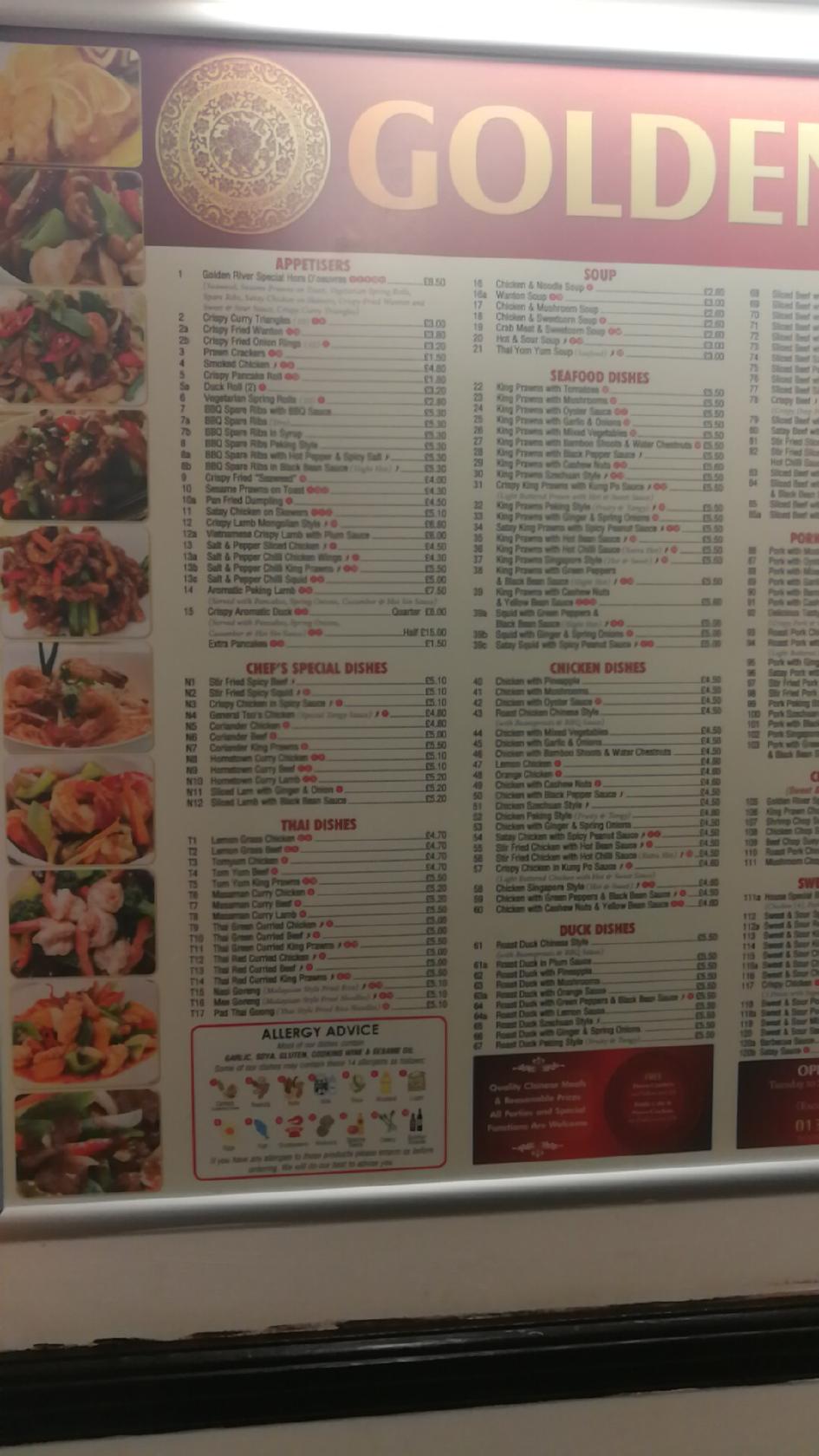 Menu at Golden River fast food, Dover