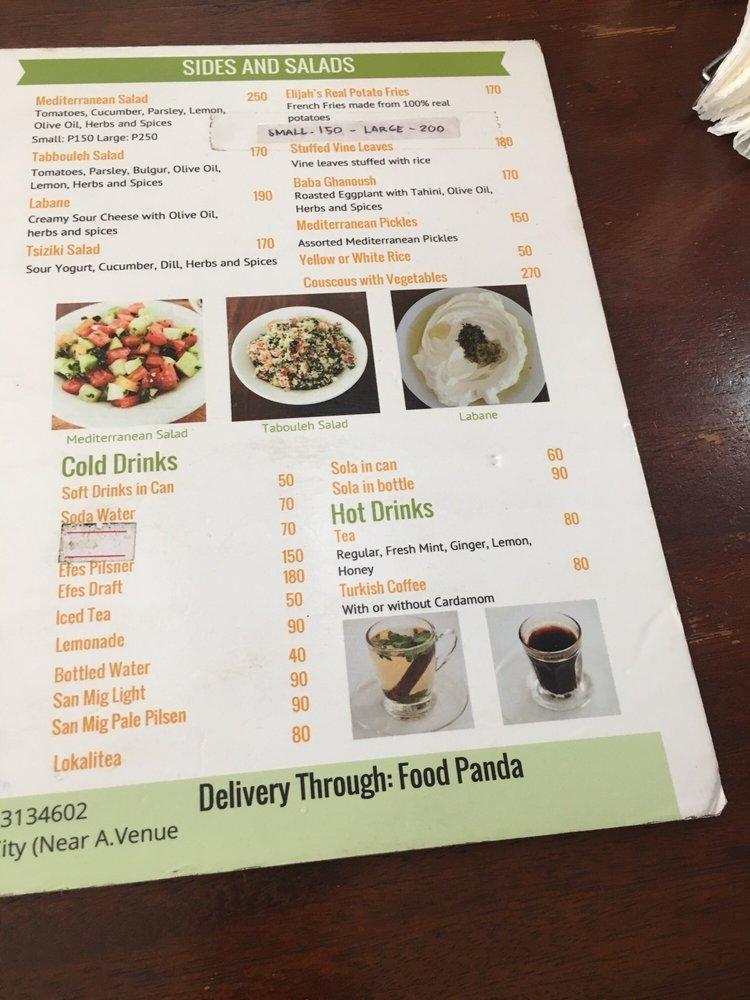 Menu at Hummus Elijah restaurant, Makati, 5059 P Burgos