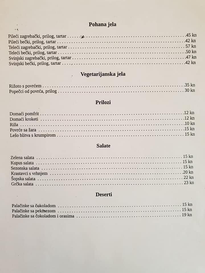 Menu at Kaptol Zagreb restoran i caffe bar, Zagreb