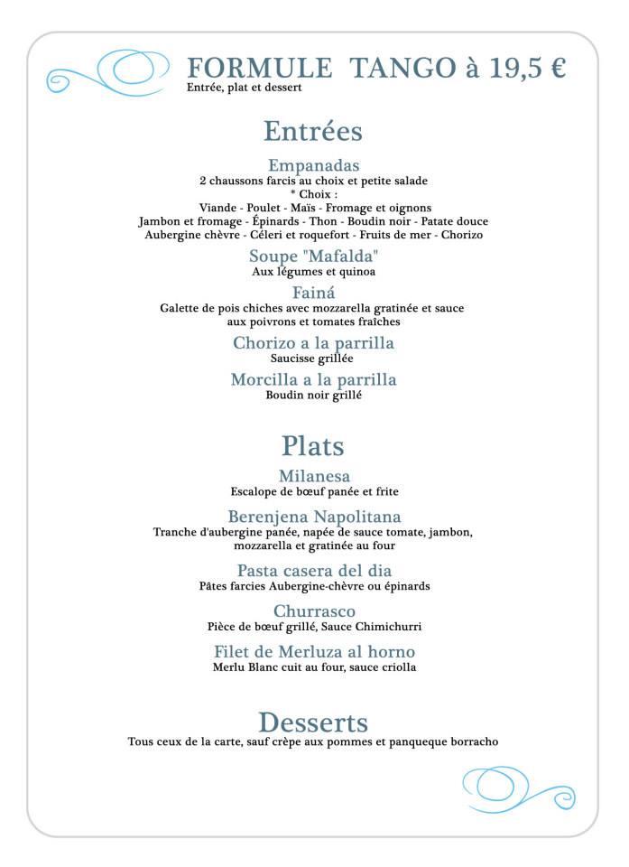 Menu at La Pampa restaurant, Nimes