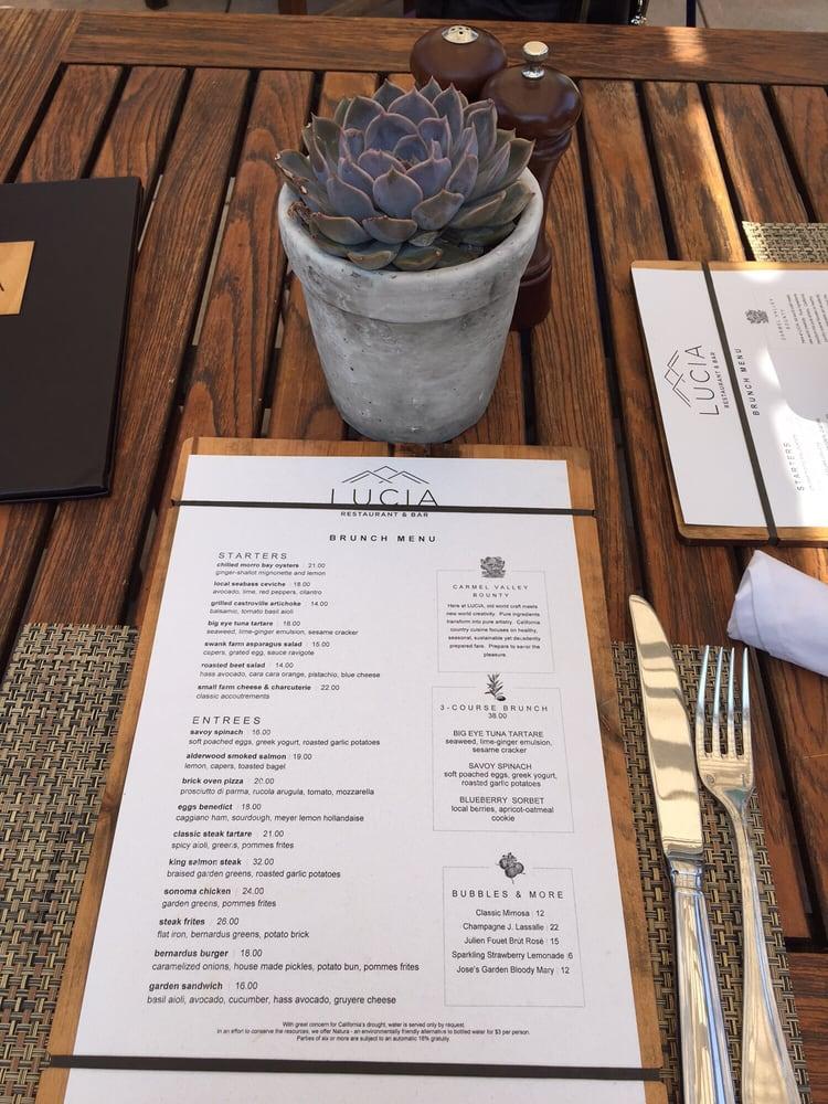 Menu at Lucia Restaurant & Bar, Carmel Valley, 415 W Carmel Valley Rd