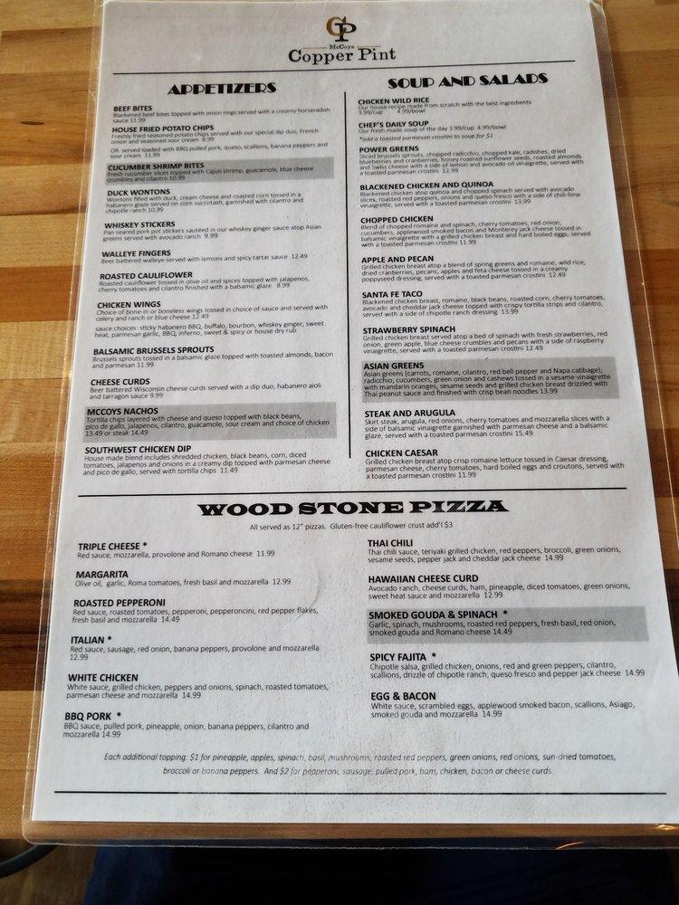 Menu at McCoys Copper Pint pub & bar, Shakopee