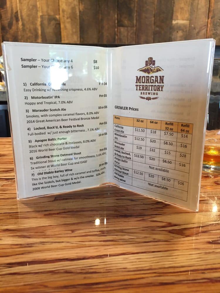 Menu at Morgan Territory Brewing restaurant, Tracy