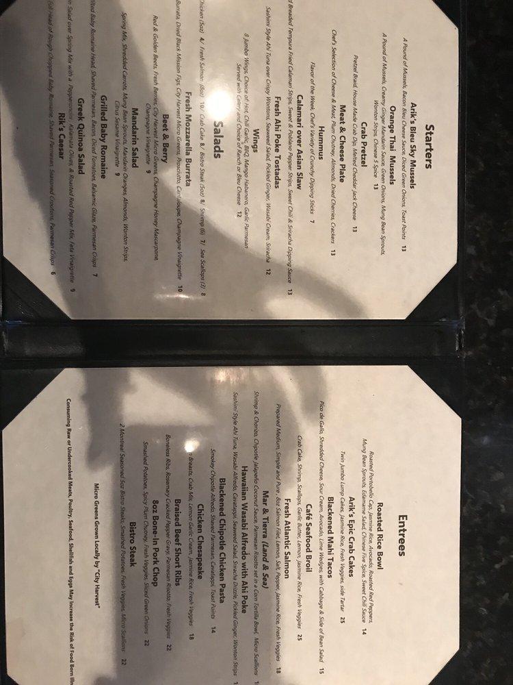 Menu at Rik's Cafe, Hagerstown