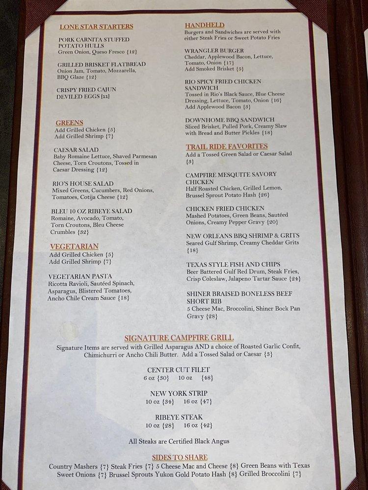 Menu at Rio Ranch Restaurant, Houston