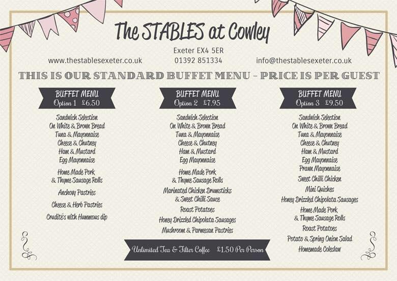 Menu at The Stables at Cowley restaurant, Exeter