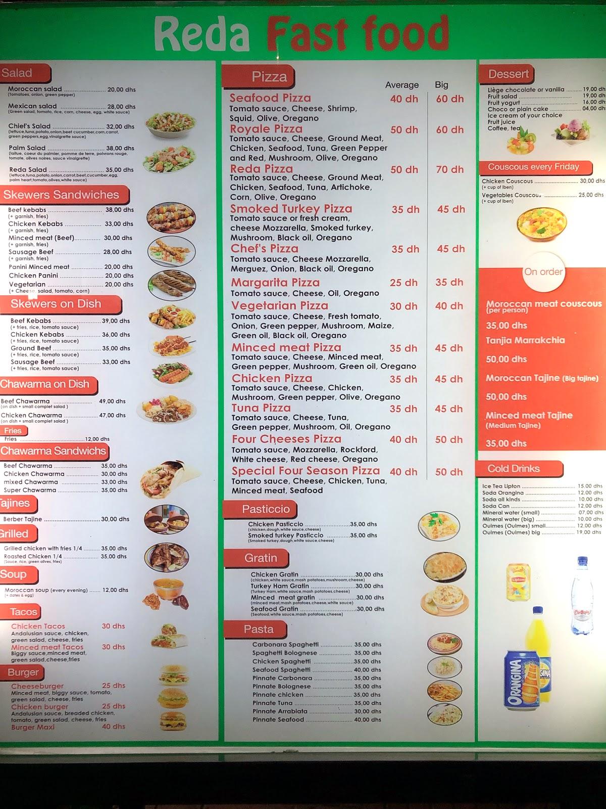 Speisekarte von Snack Reda restaurant, Marrakesch