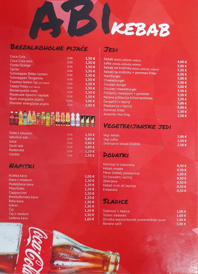 Menu au Abi Kebab, Slovenske Konjice