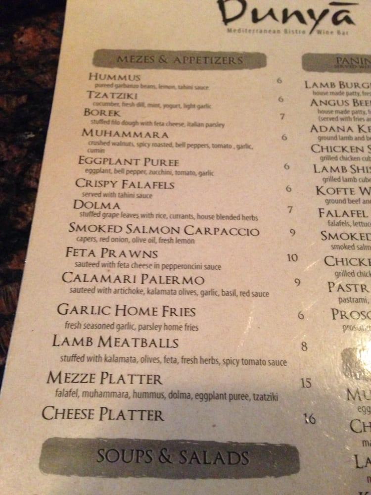 Menu at Dunyā Mediterranean Bistro & Wine Bar, San Francisco