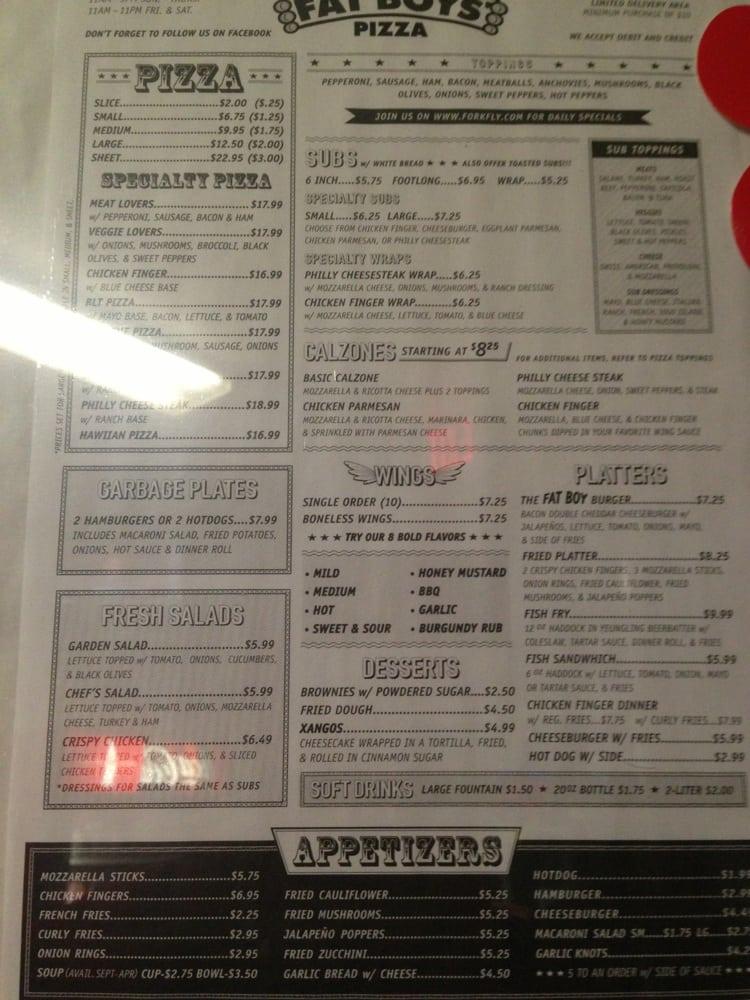 Menu at Fat Boy's Pizzeria, Phelps