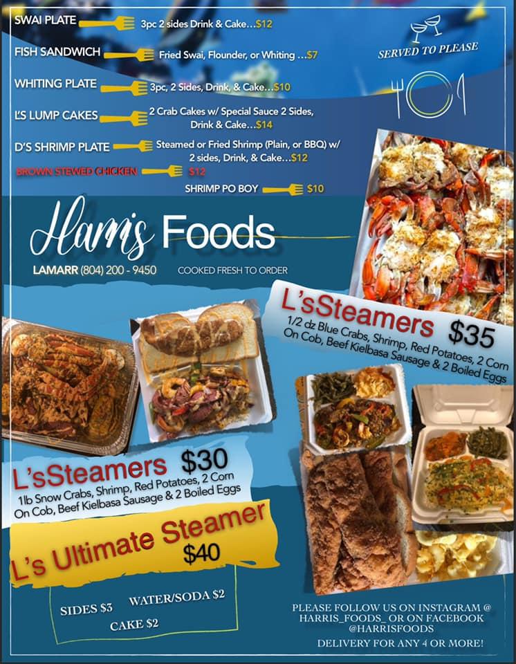 Menu at Harris Food's restaurant, Richmond