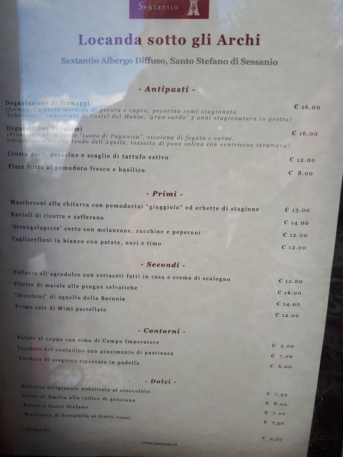 Menu at Locanda Sotto Gli Archi - Albergo Sextantio restaurant, Santo ...