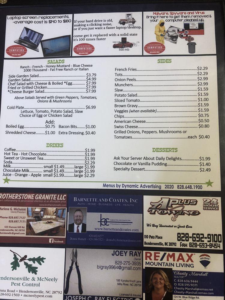Menu at Mustang Cafe, Hendersonville, 140 Tracy Grove Rd