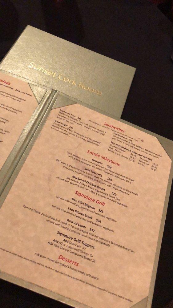Menu at Sunset Cork Room pub & bar, Gulf Shores, 225 E 16th Ave #3507
