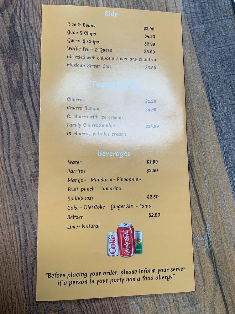 Menu at Taco Island Tex-Mex restaurant, Mount Sinai