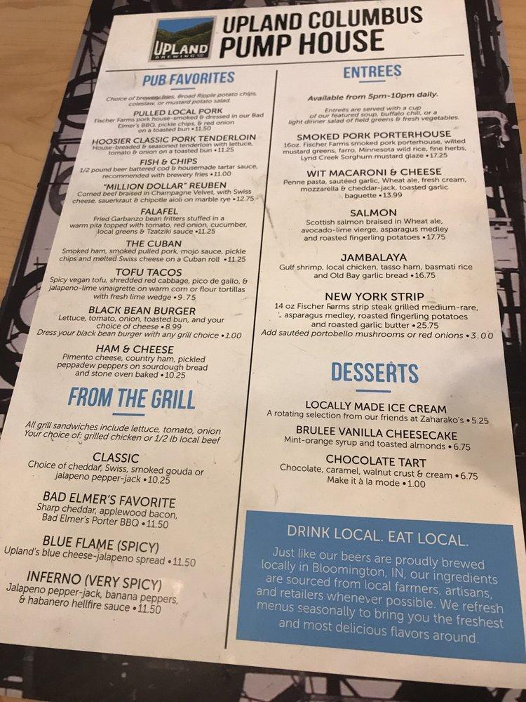 Menu at Upland Columbus Pump House pizzeria, Columbus