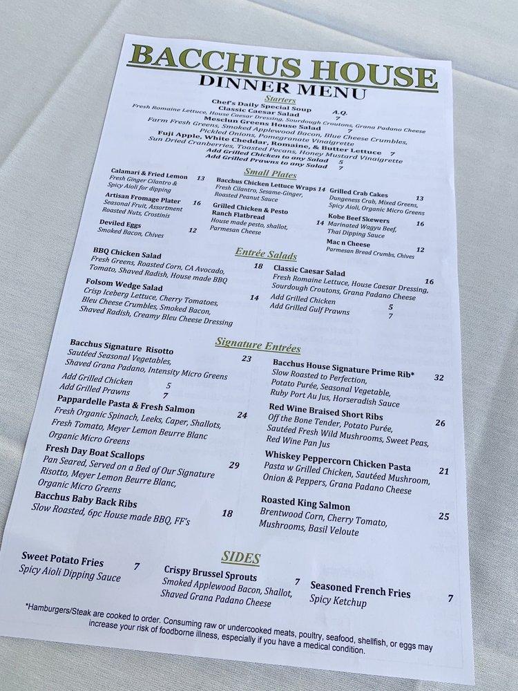 Menu at Bacchus House Wine Bar & Bistro, Folsom